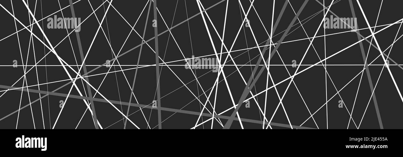 Wide background with chaotic grunge straight lines. Black and white ...