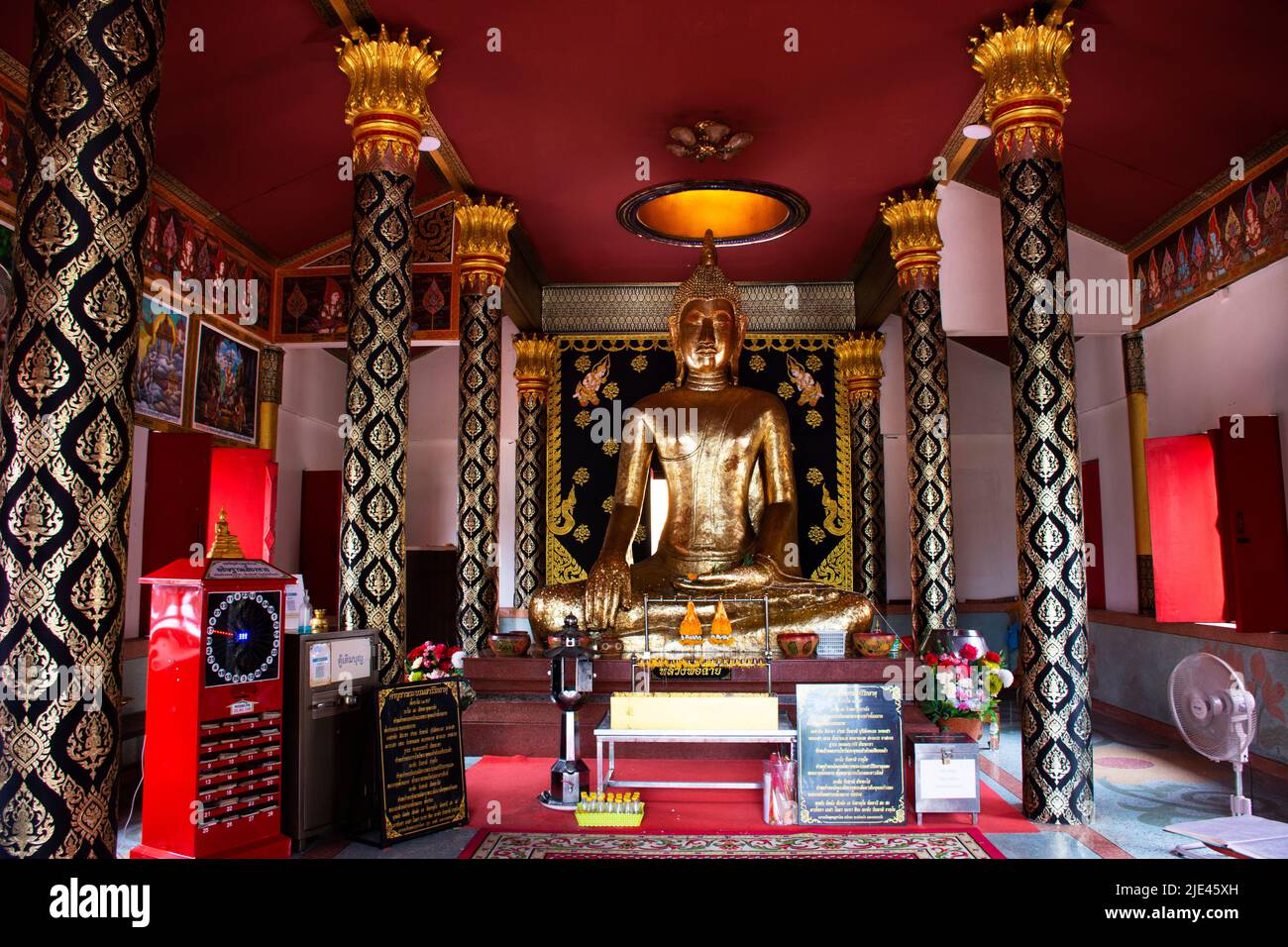 Ancient buddha statue in antique ubosot for thai people travelers ...