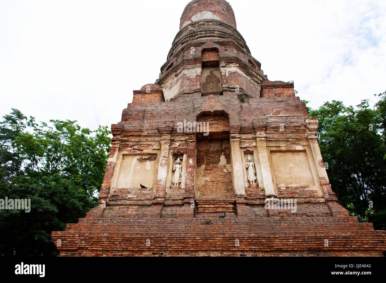 Ancient stupa or antique chedi and ruins buddha and ubosot for thai ...