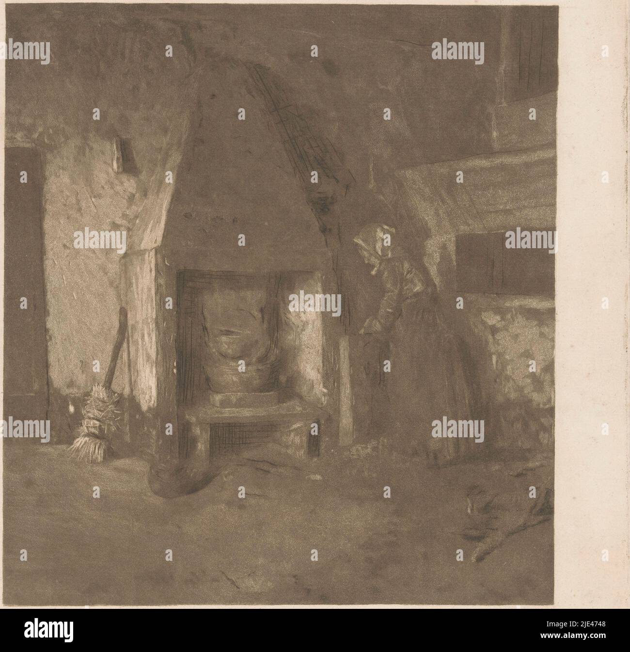 Peasant woman standing by a fireplace, Emanuel Samson van Beever, 1886 ...