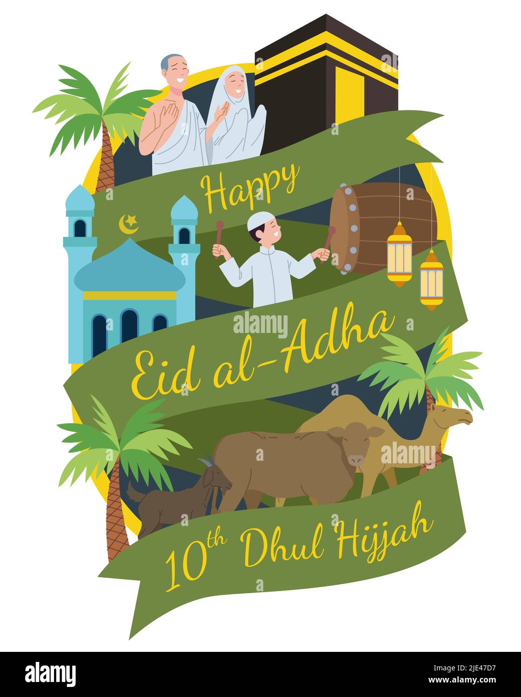 Illustration of a Muslim praying during the pilgrimage on Eid al-Adha ...