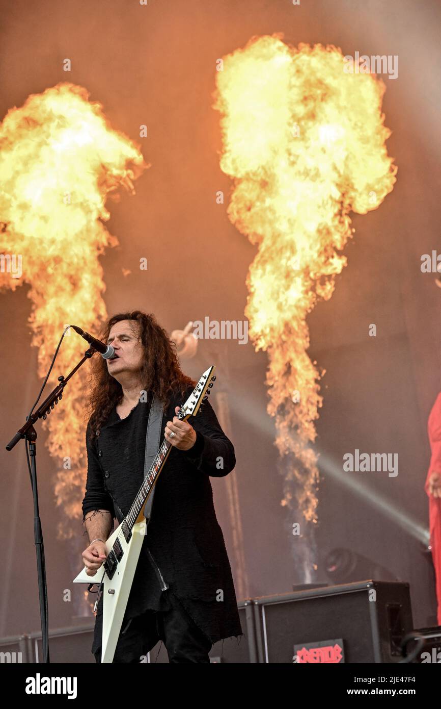 Kreator performing live during day 5 of Hellfest Open Air Festival, in ...