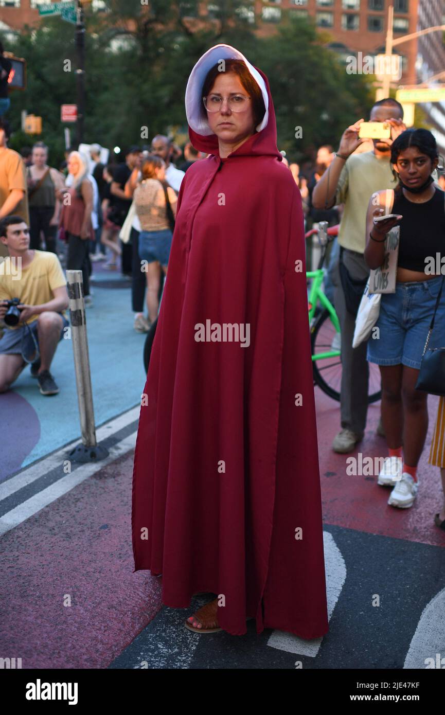 Ashley Semrick, from Brooklyn, wears the “Handmaid’s Tale” red dress in Union Square during a ...