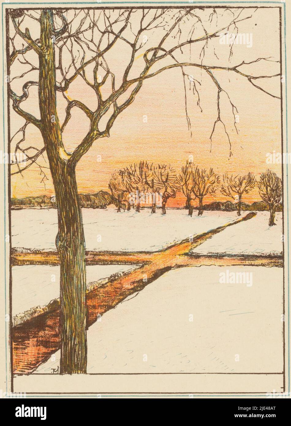 Snow landscape, Theo van Hoytema, 1895, Snow landscape with ditch and ...