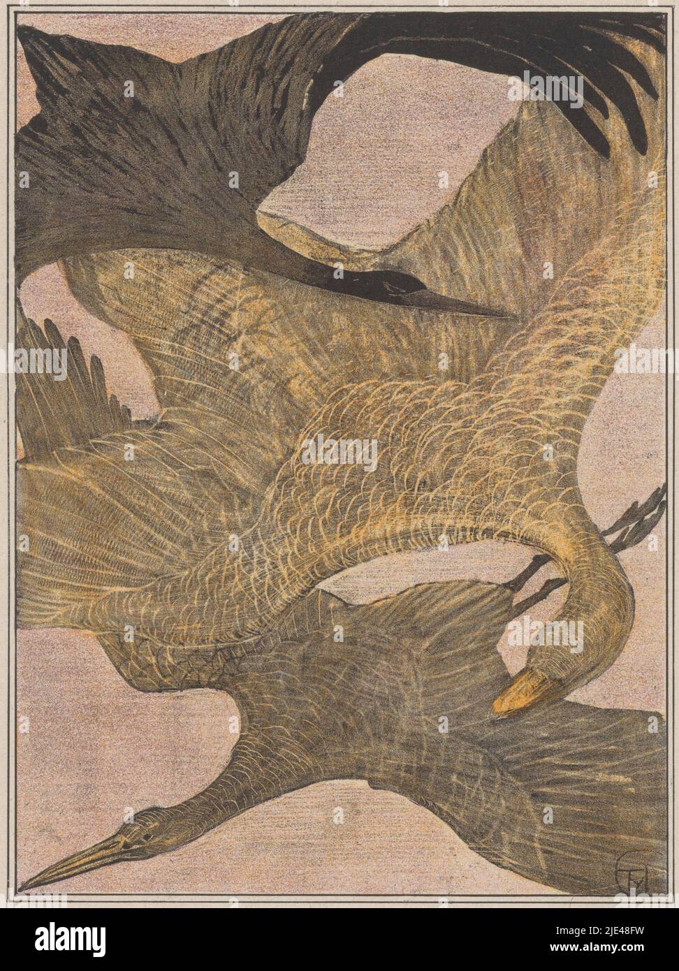 Three flying birds, Theo van Hoytema, 1878 - 1905, The birds fly ...