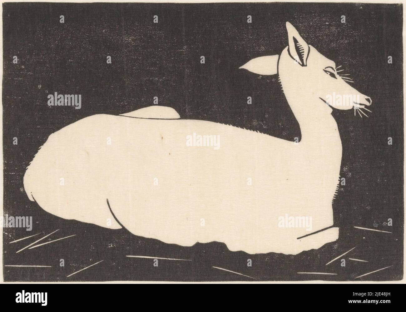 Deer, Samuel Jessurun de Mesquita, c. 1912, Reclining (hornless) deer ...