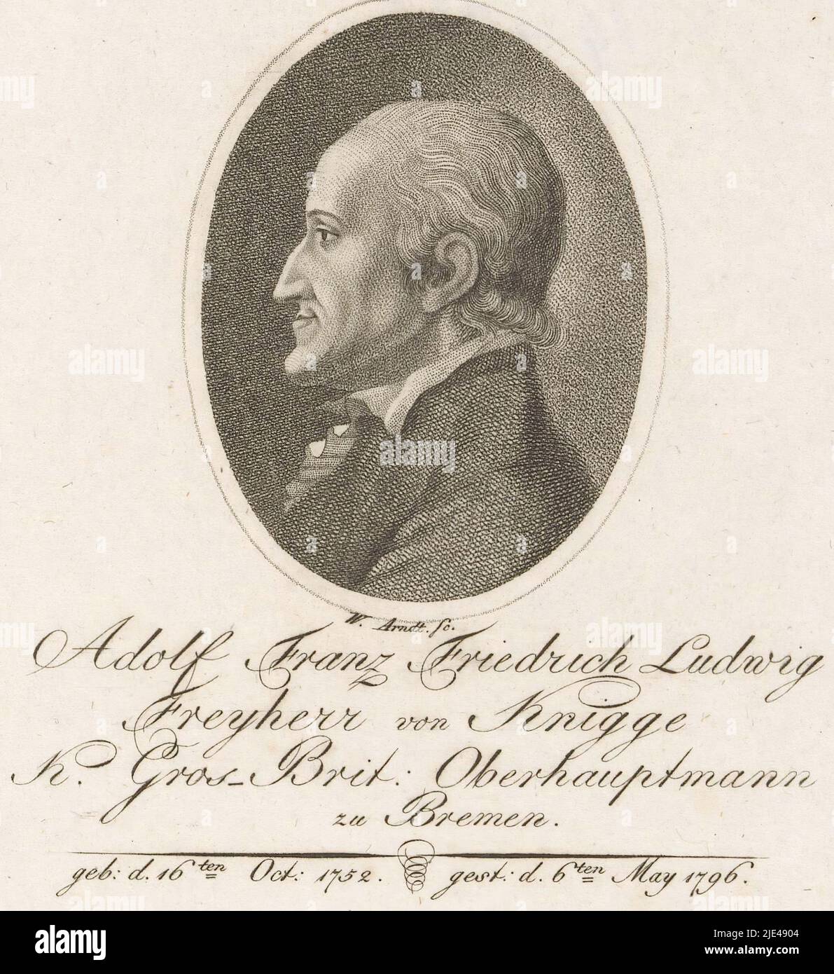 Portrait of Adolph Knigge, Wilhelm Arndt, 1796 - 1813, print maker ...
