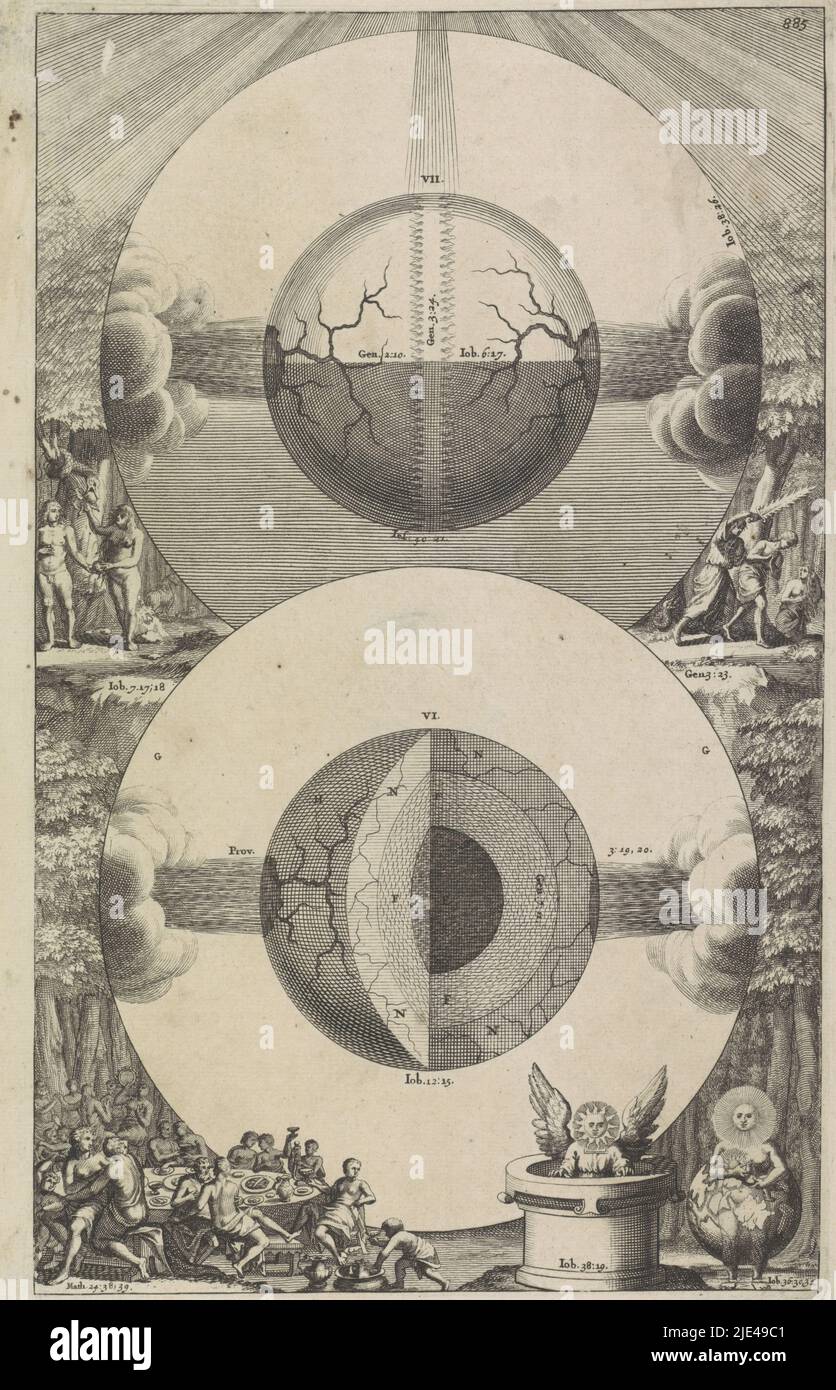 Two globes, anonymous, 1690, Above the earth with water branching. On ...