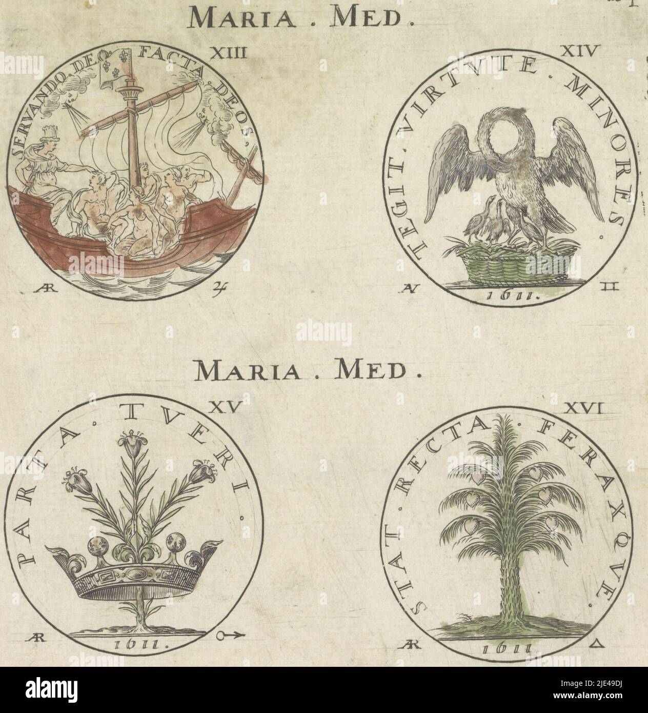 Tokens of Maria de' Medici, anonymous, 1650 - 1750, Six numbered tokens ...