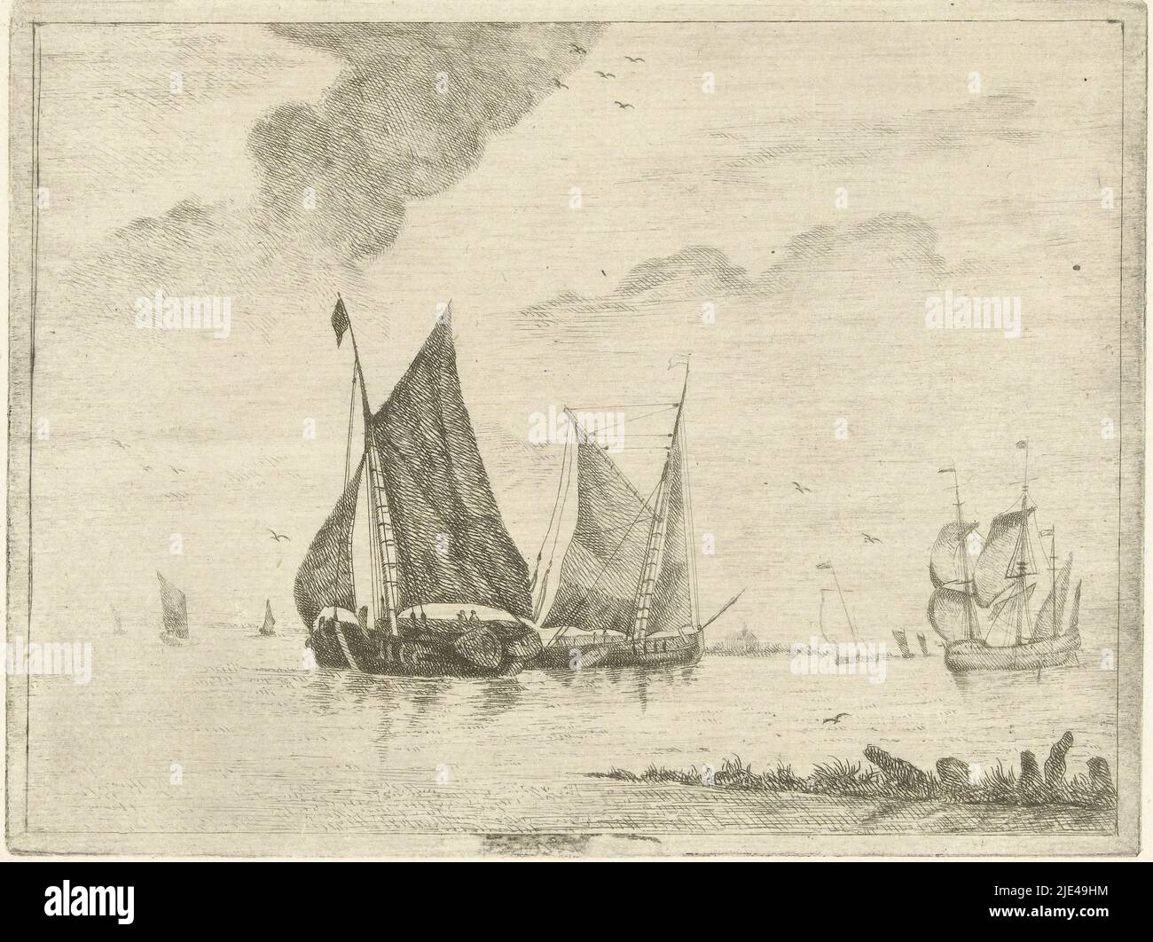 Two ships at sea, G. van Citters, c. 1750 - c. 1800, print maker: G ...