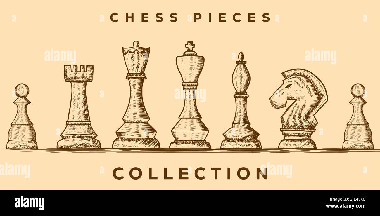 hand drawn chess pieces collection illustration Stock Vector Image ...