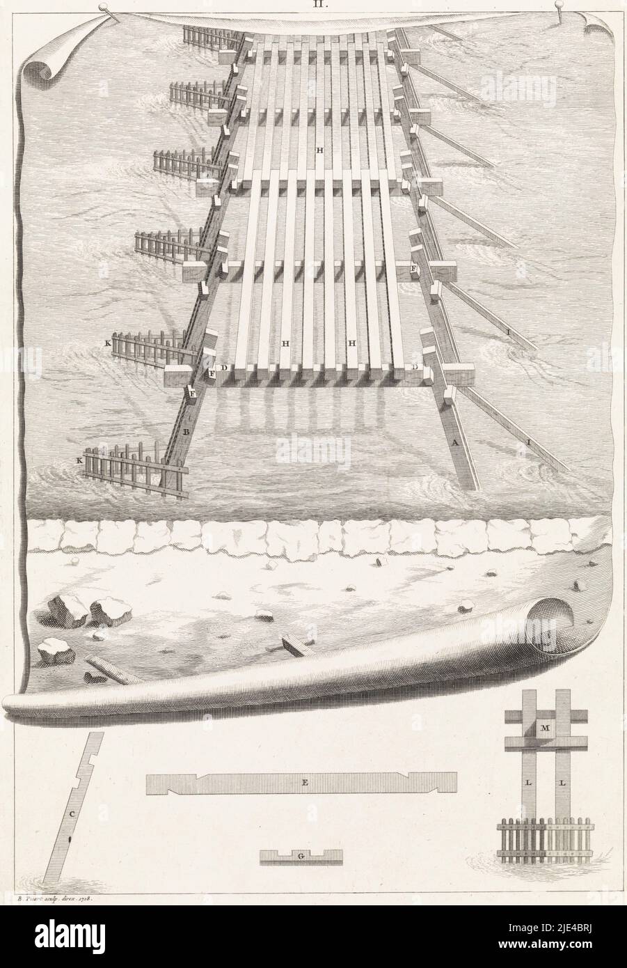 A wooden bridge construction, Bernard Picart (workshop of), 1718, A ...
