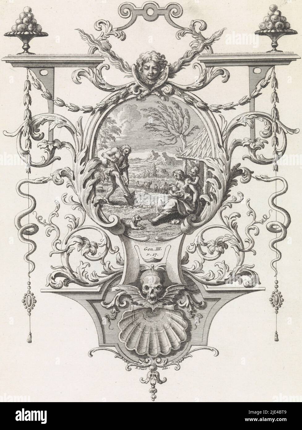 Adam working the earth and Eve caring for the children, Bernard Picart ...