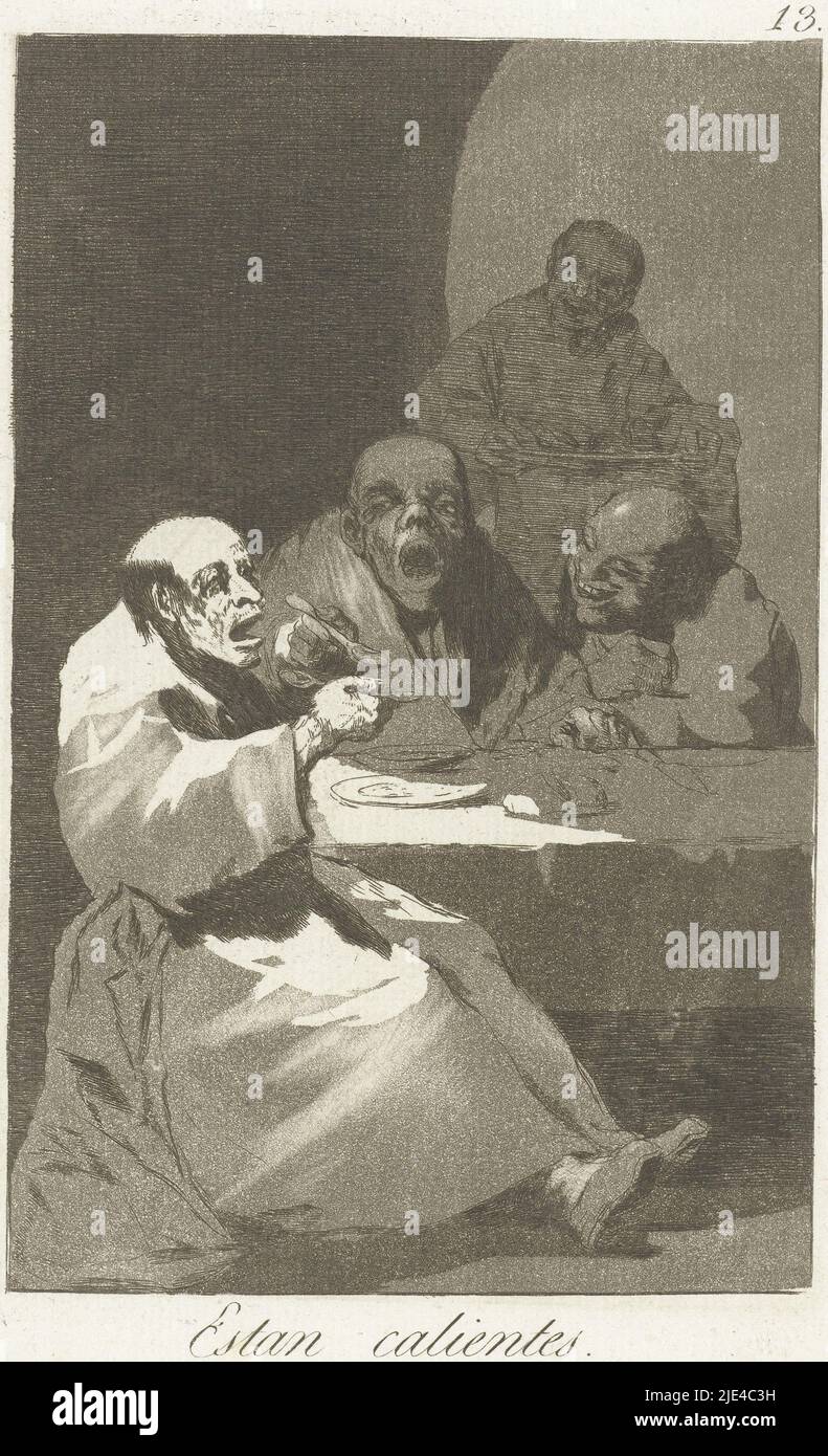 They are hot, Francisco de Goya, 1797 - 1799, Three monks at table. Two ...