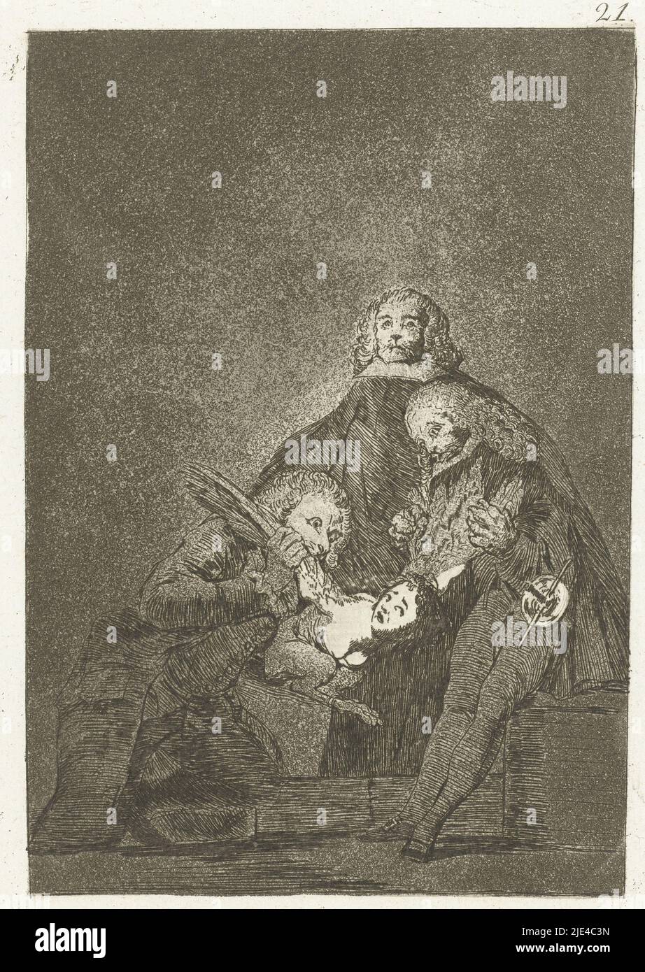 How they are plucked!, Francisco de Goya, 1797 - 1799, Three men with ...