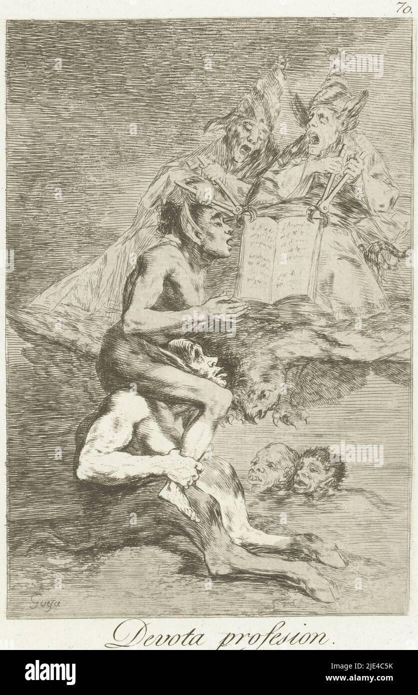 Pious Confession, Francisco de Goya, 1797 - 1799, A witch, seated on ...