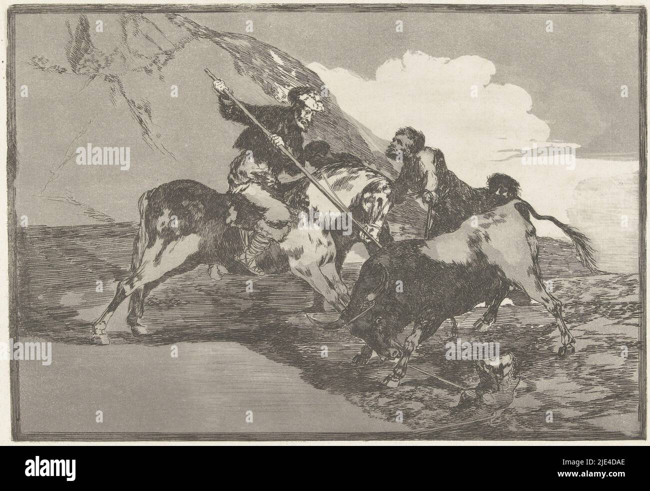 Bull hunt on horseback, Francisco de Goya, 1811 - 1816, The bull is ...