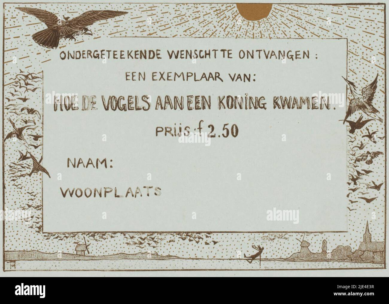 Order card for 'How the birds came to a king', Theo van Hoytema, 1892 ...