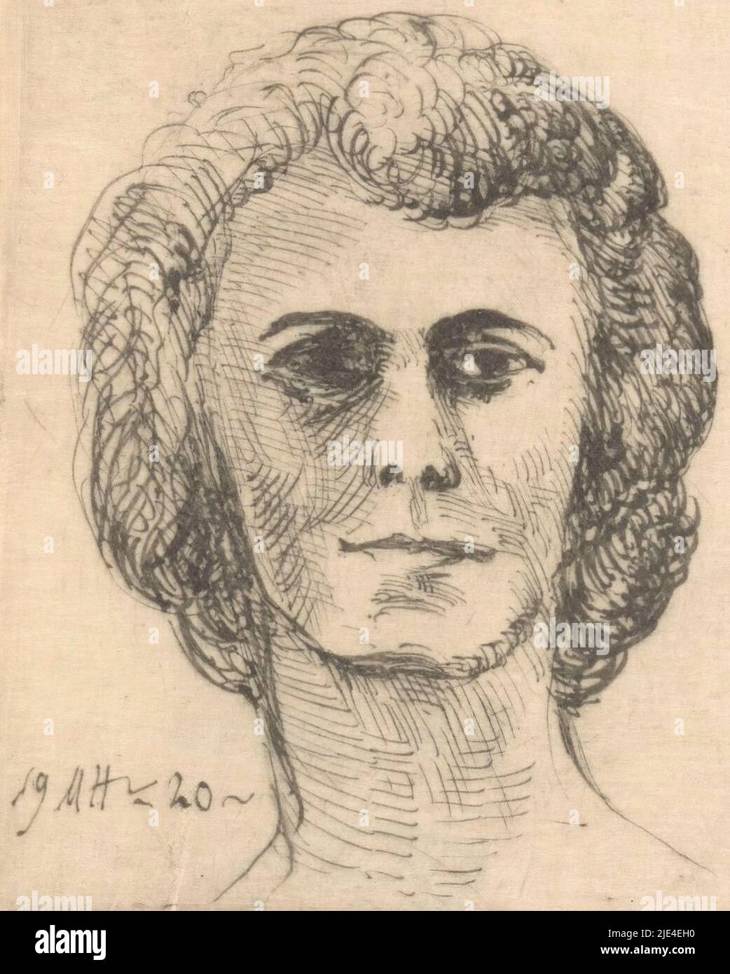 Woman with semi-long curly hair, Marius Holleman, 1920, print maker ...