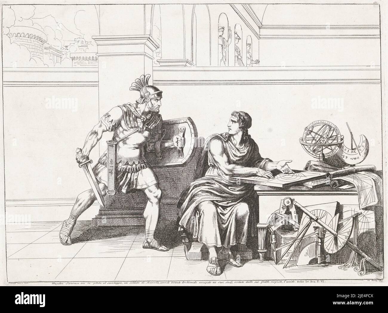 Soldier of Marcellus kills Archimedes, Bartolomeo Pinelli, 1819, A ...