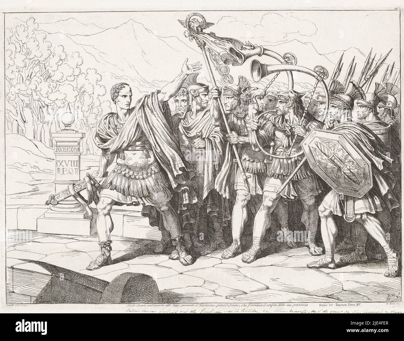 Julius Caesar and his army cross the Rubicon, Bartolomeo Pinelli, 1819 ...