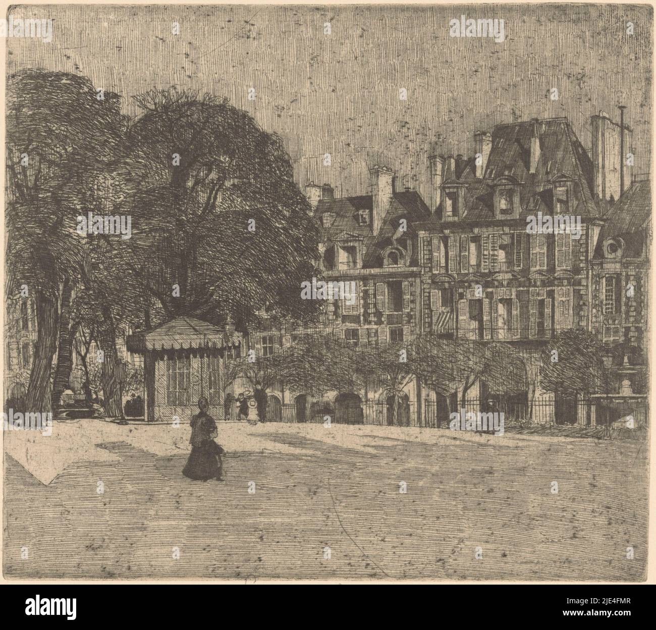 Place des Vosges in Paris, Martin Monnickendam, 1884 - 1931, A woman ...