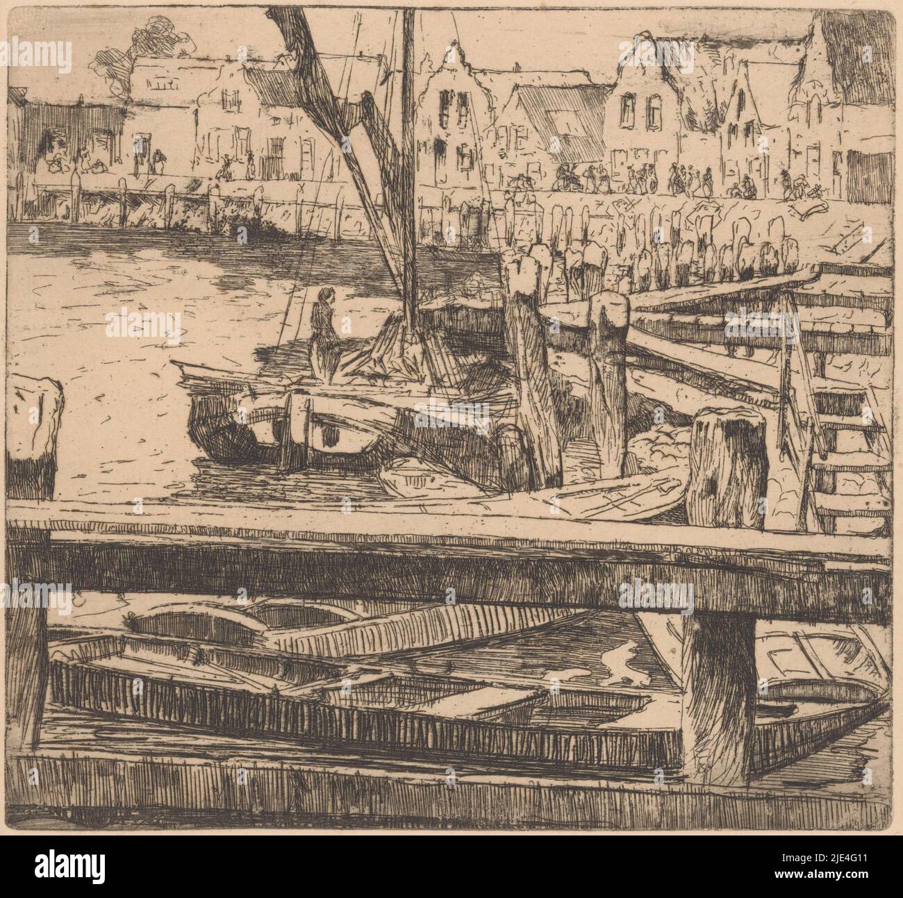 Port of Volendam, Willem Adrianus Grondhout, 1888 - 1931, Moored ships ...