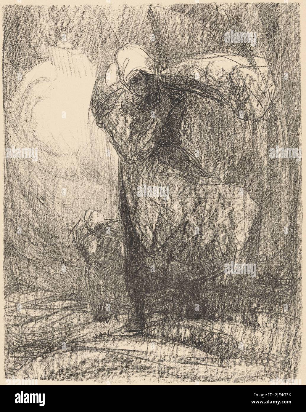 Two women carrying a burden on their shoulders, Henri Jonas, 1888 ...