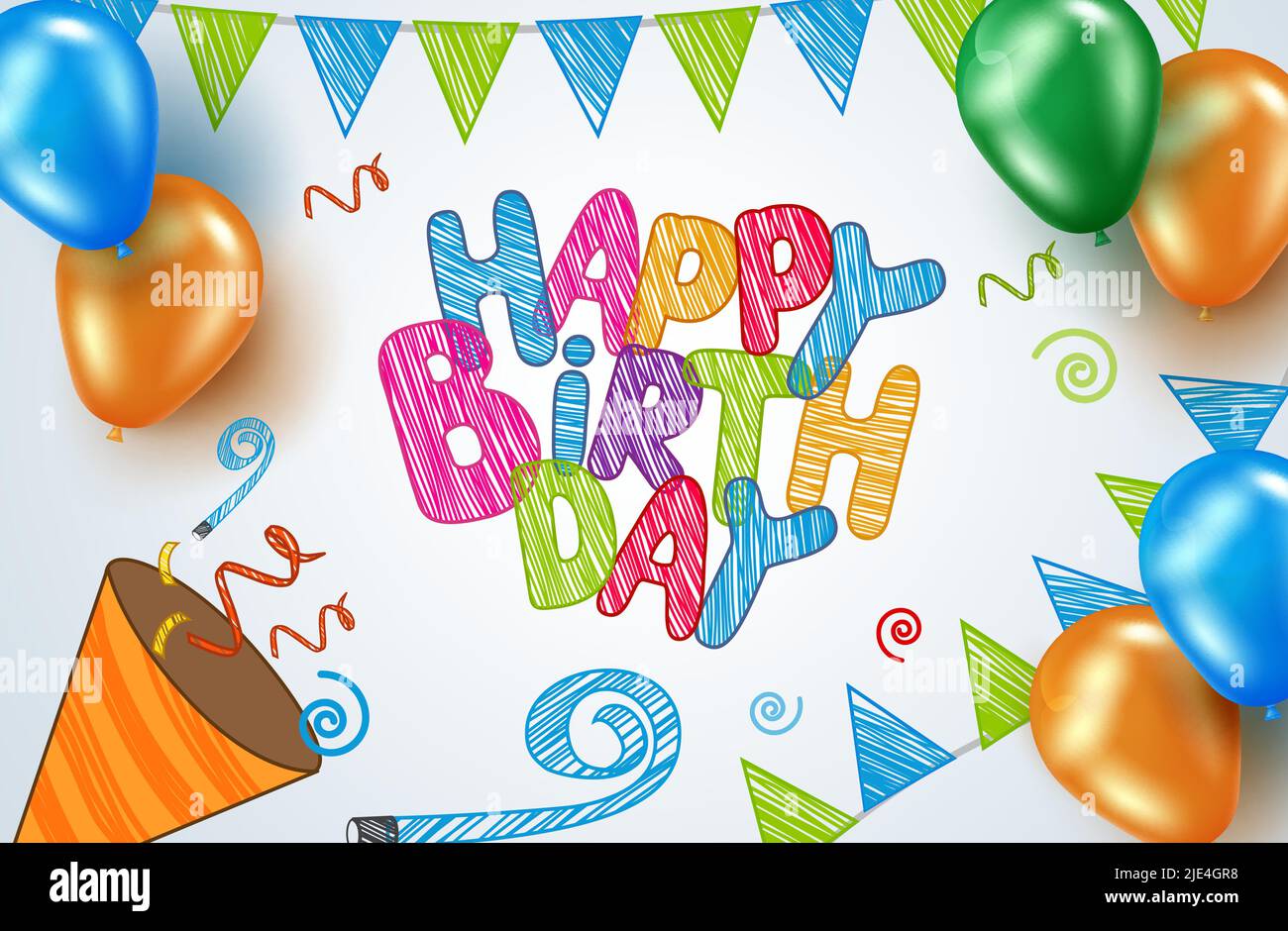 Birthday vector background design. Happy birthday text in hand drawing ...
