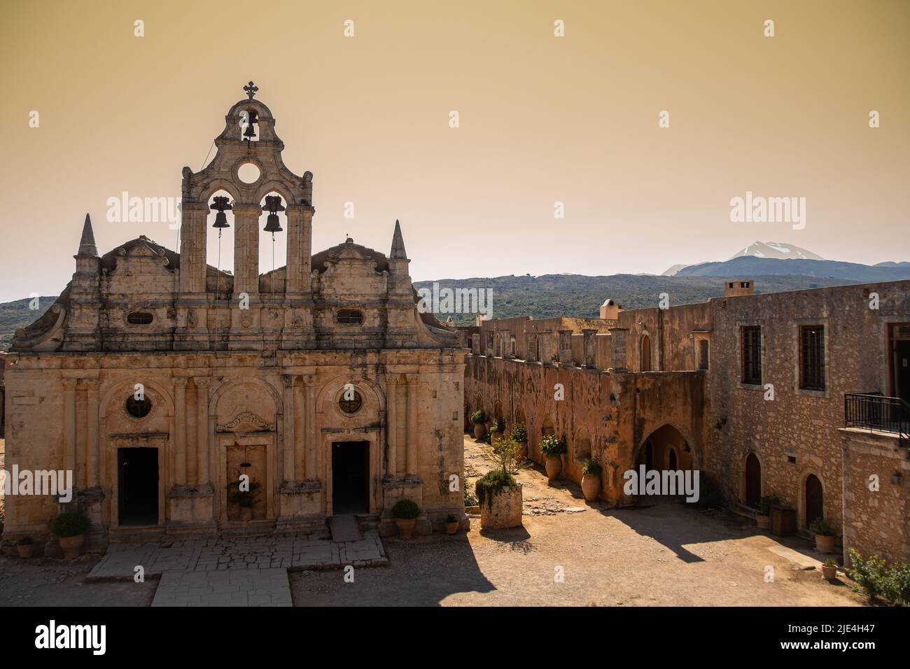 The orthodox monastery of Arkadi with the Psilortitis mountains in the ...