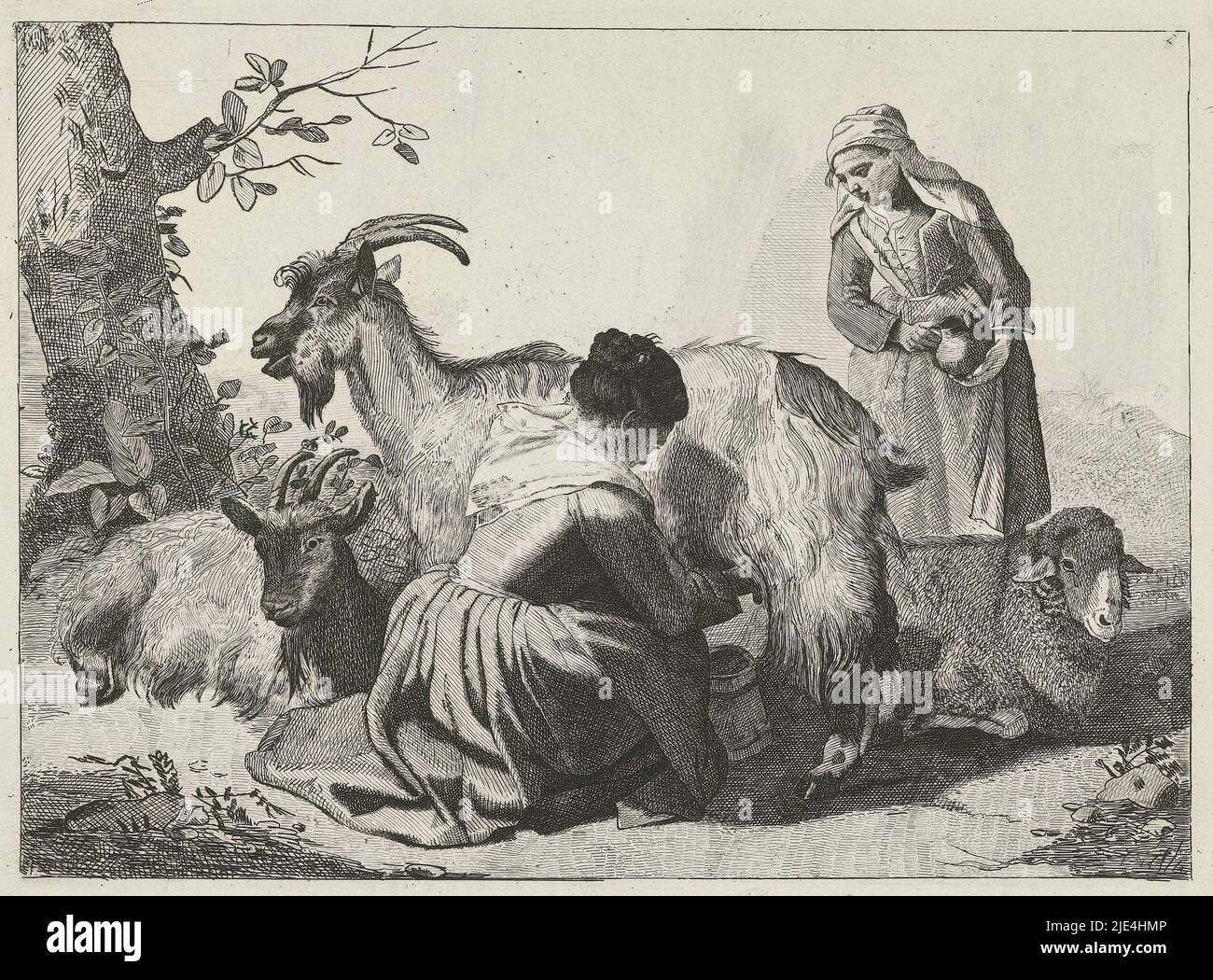 Milking goats, George Andries Karsen, 1862, Landscape with sheep and ...