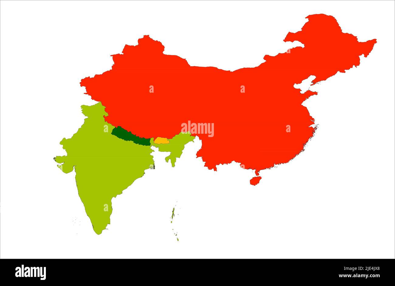 Nepal , Bhutan , China and India Vector Map illustration on white ...