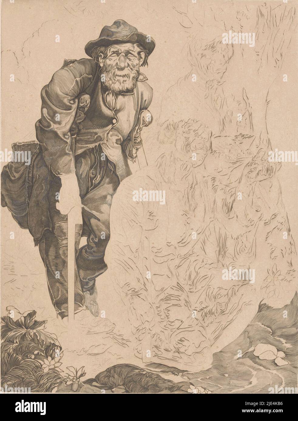 Three beggars by a tree, Johannes Josephus Aarts, 1881 - 1934, Two men ...