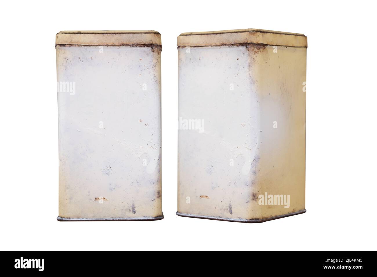 front view and side view closeup of vintage kitchen food storage rusted ...