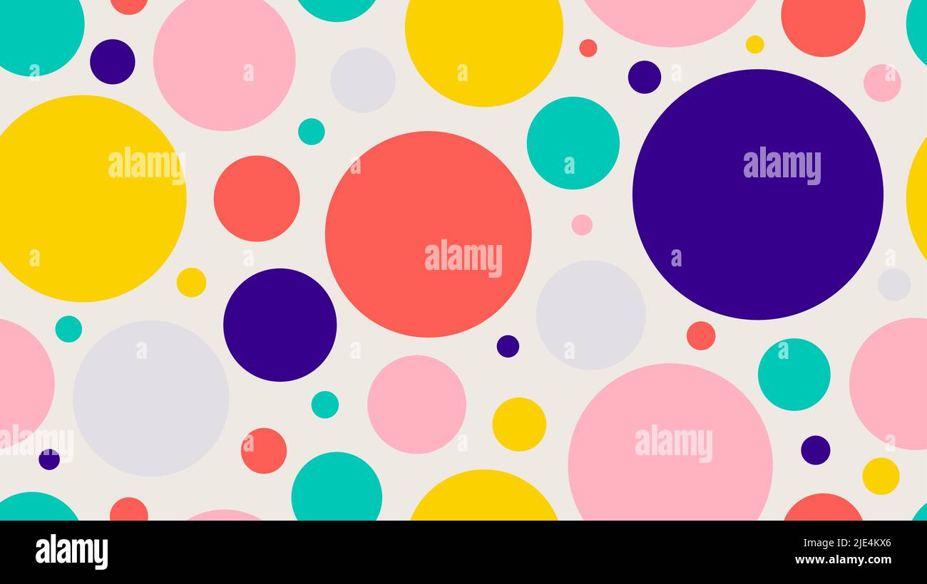 Abstract colorful random circles seamless pattern on white background. Polka dots fabric striped ...
