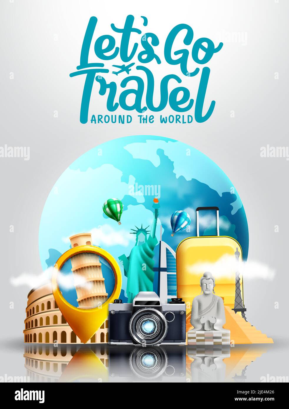 Travel international vector poster design. Let's go travel text with ...