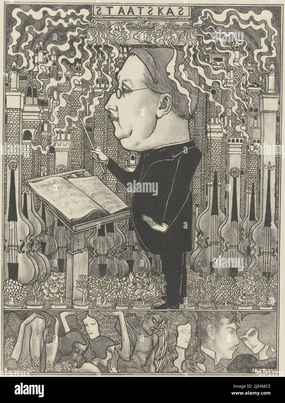 Conductor with violins and smoking chimneys behind, Jan Toorop, 1895 ...