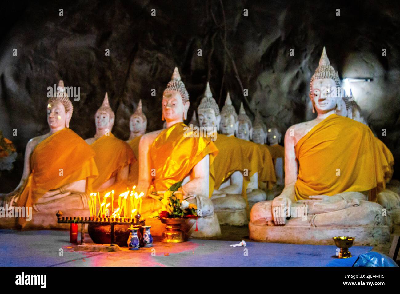 Wat Ao Noi buddha statues in the cave in Prachuap Khiri Khan, Thailand ...