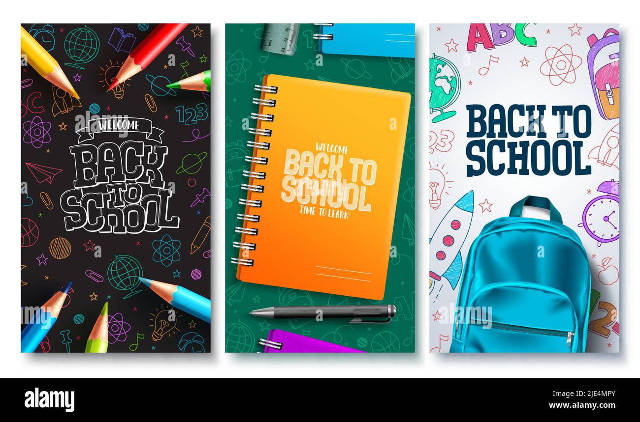 School back vector poster set. Back to school text background ...