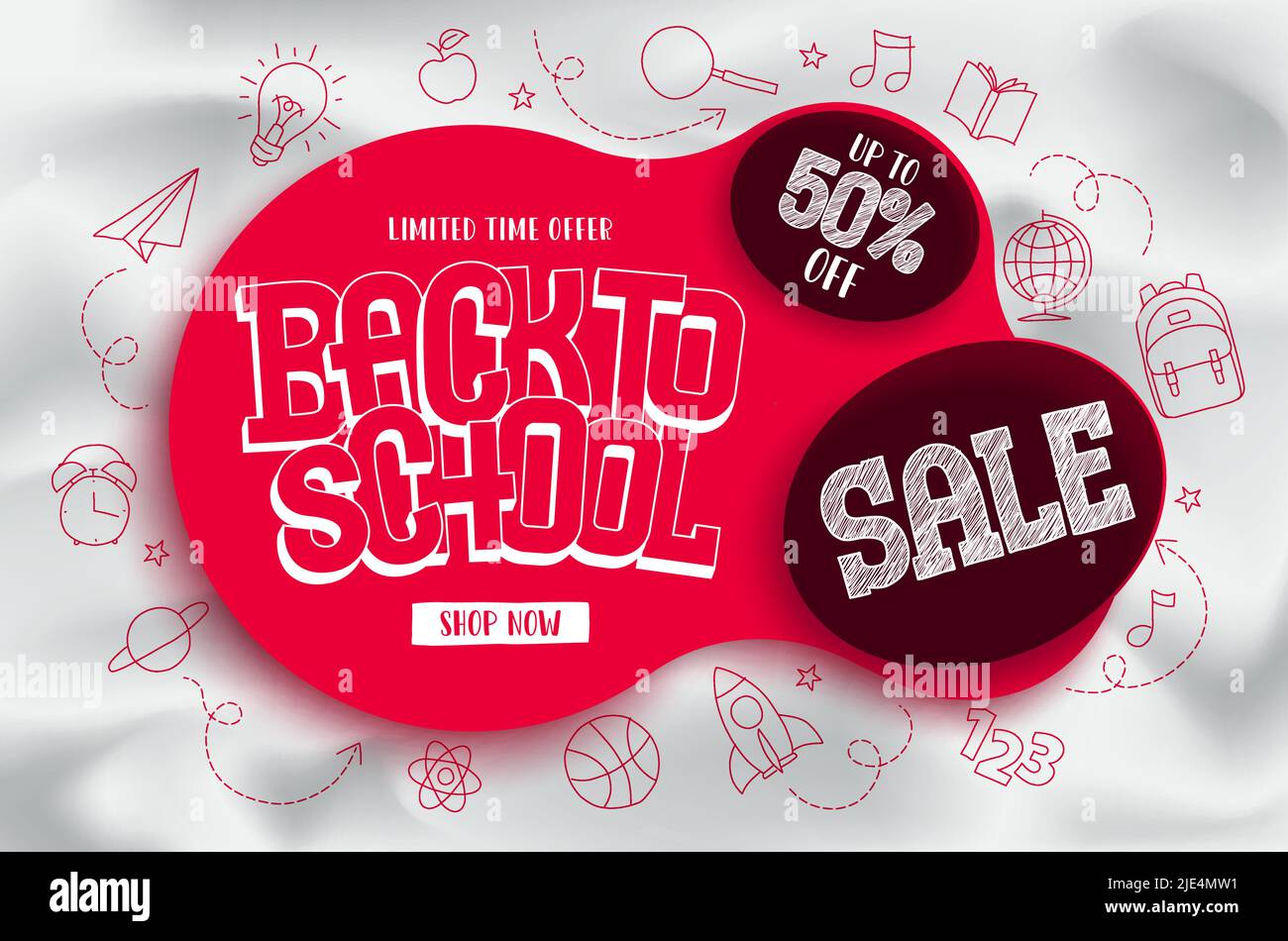 School sale vector template design. Back to school text in red empty ...