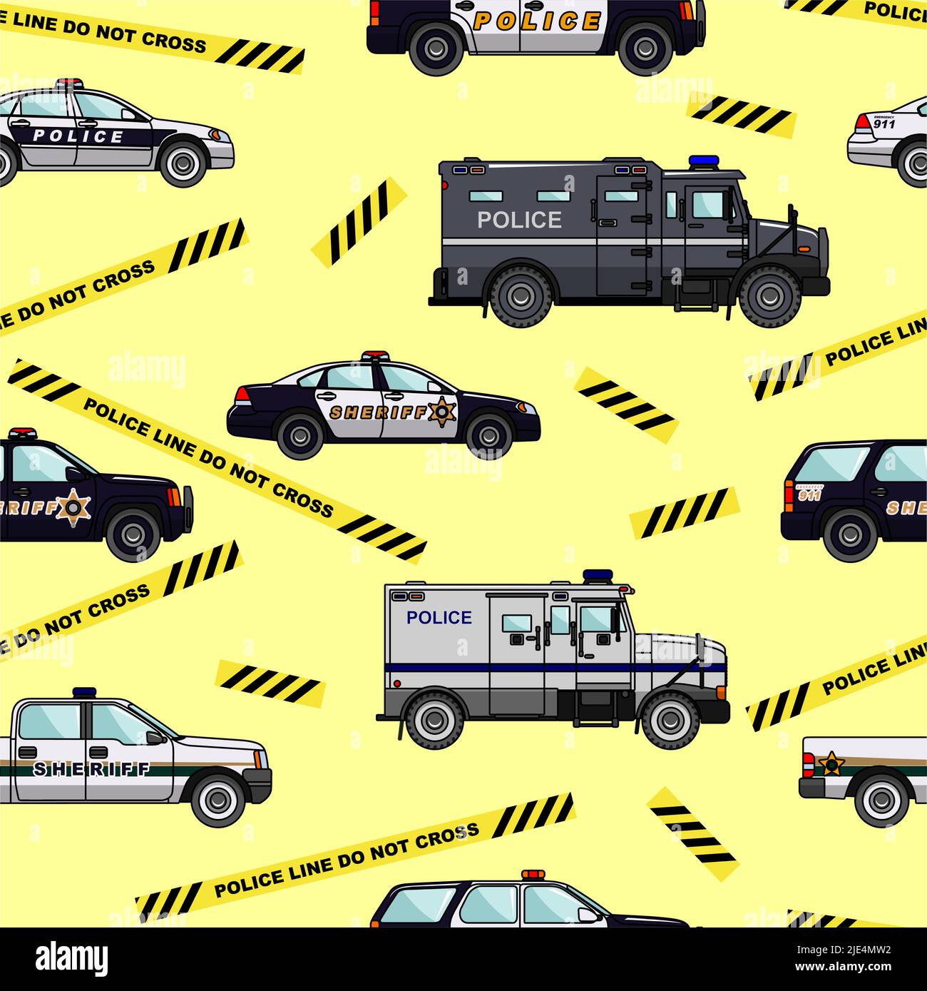 Detailed seamless background with police cars in a flat style Stock ...
