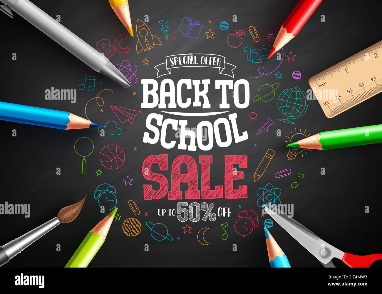 School sale vector banner design. Back to school text in colorful hand ...