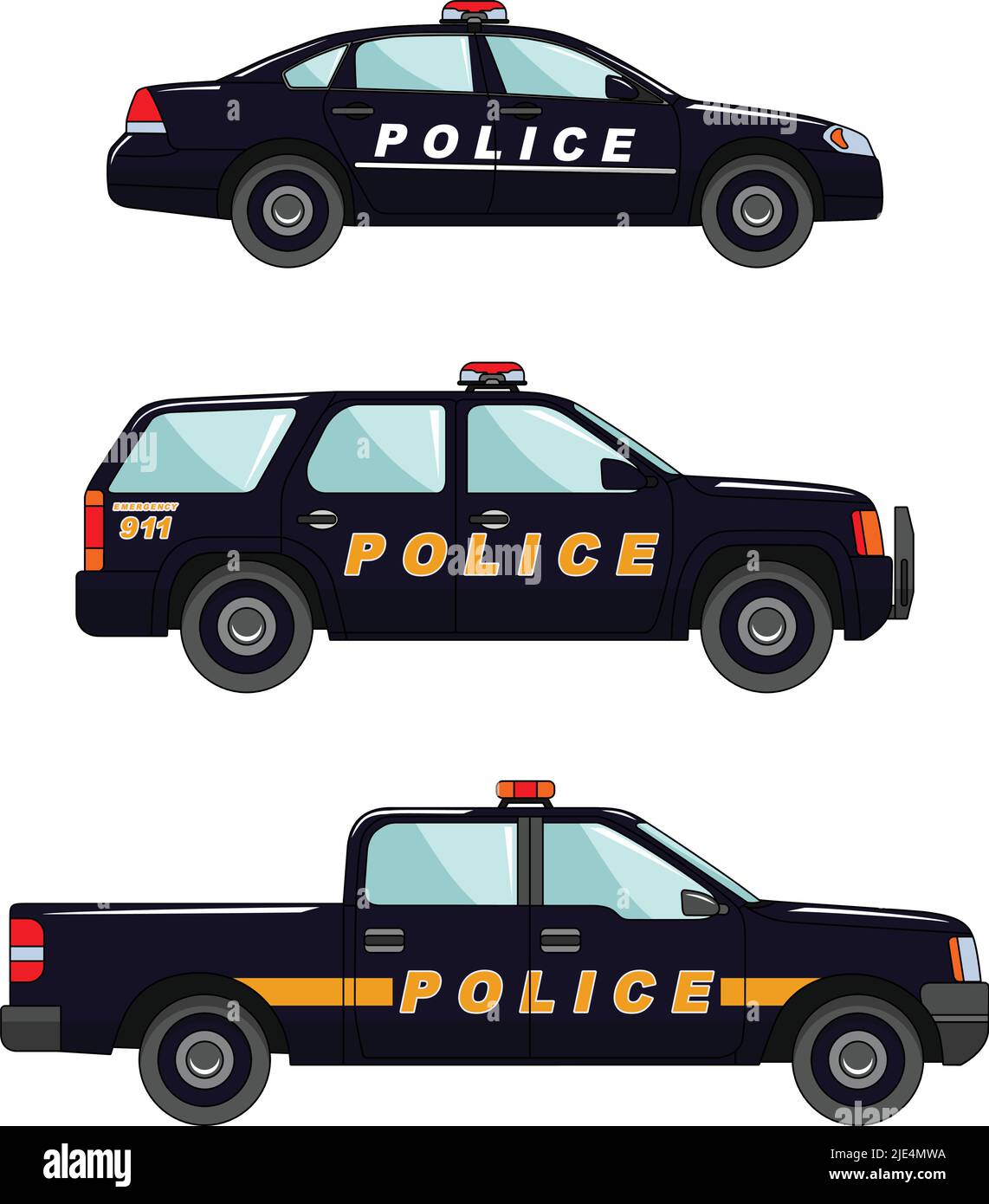 Three variants of the police car in a flat style Stock Vector Image ...