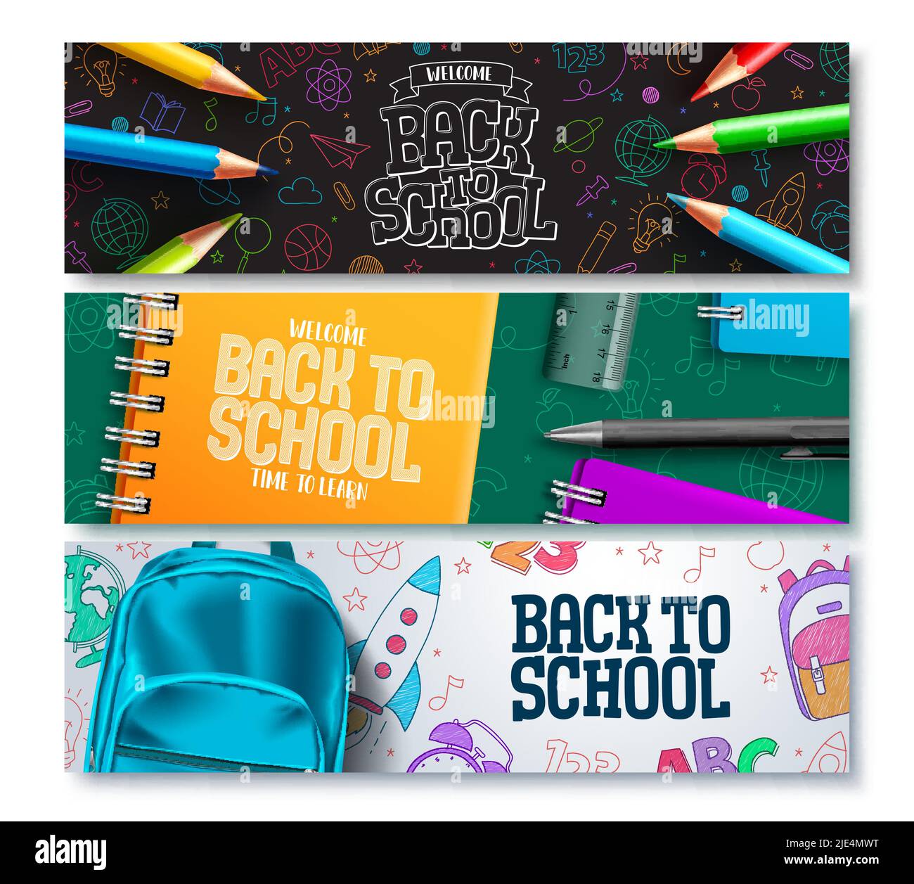 School back vector set design. Back to school text background ...