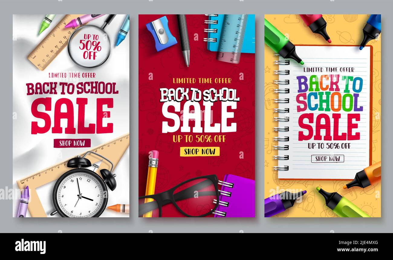 Back to school sale vector set. School poster sale collection for ...
