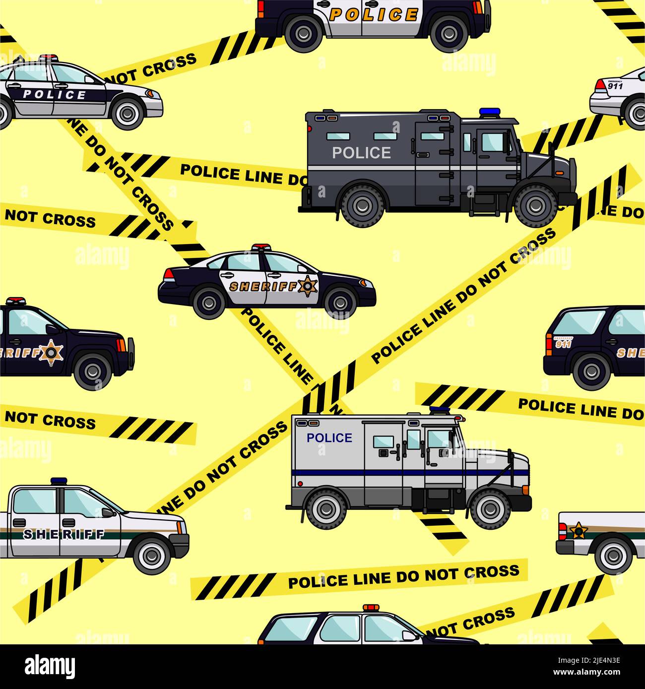 Detailed seamless background with police cars in a flat style Stock ...