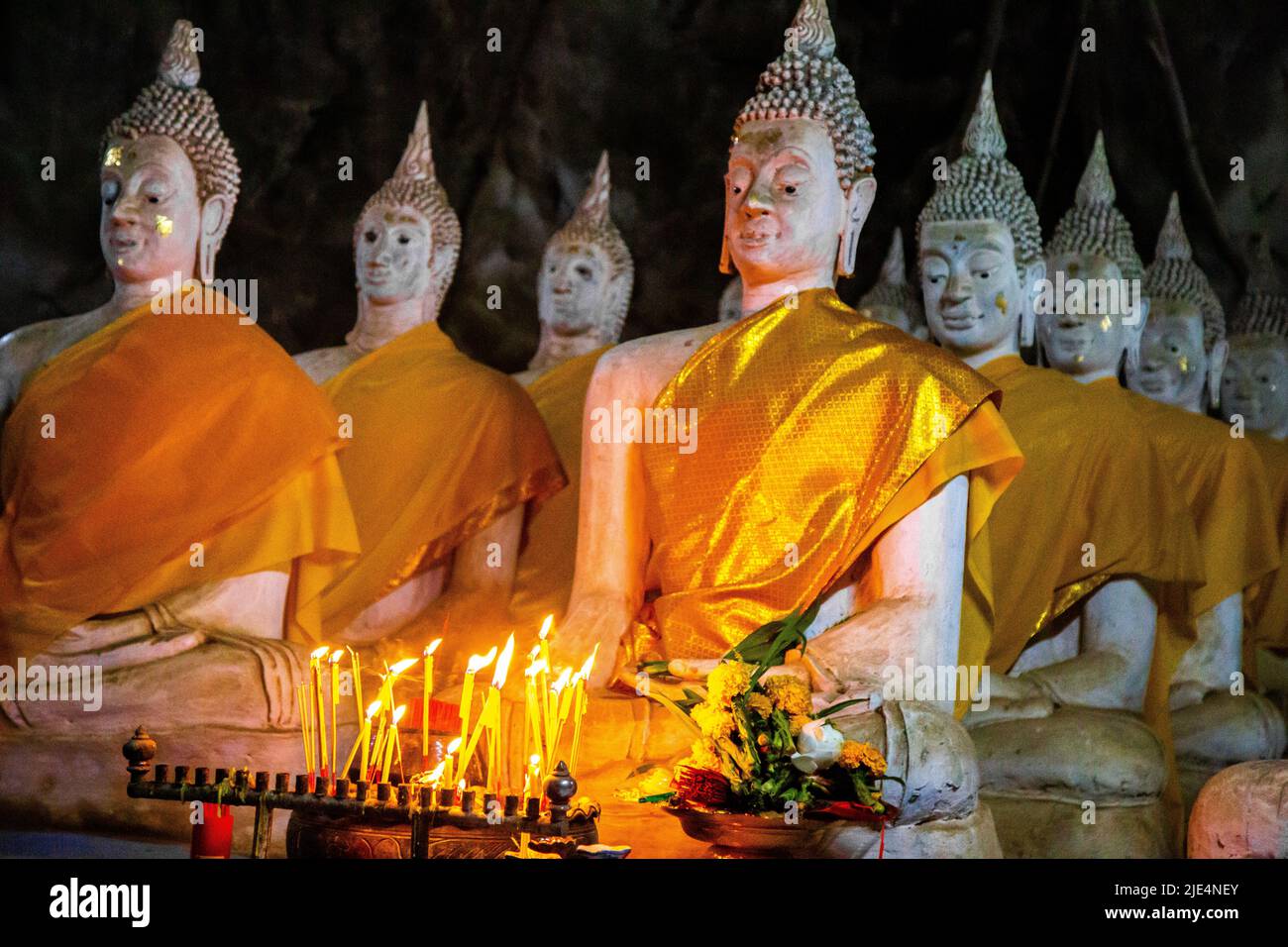 Wat Ao Noi buddha statues in the cave in Prachuap Khiri Khan, Thailand ...