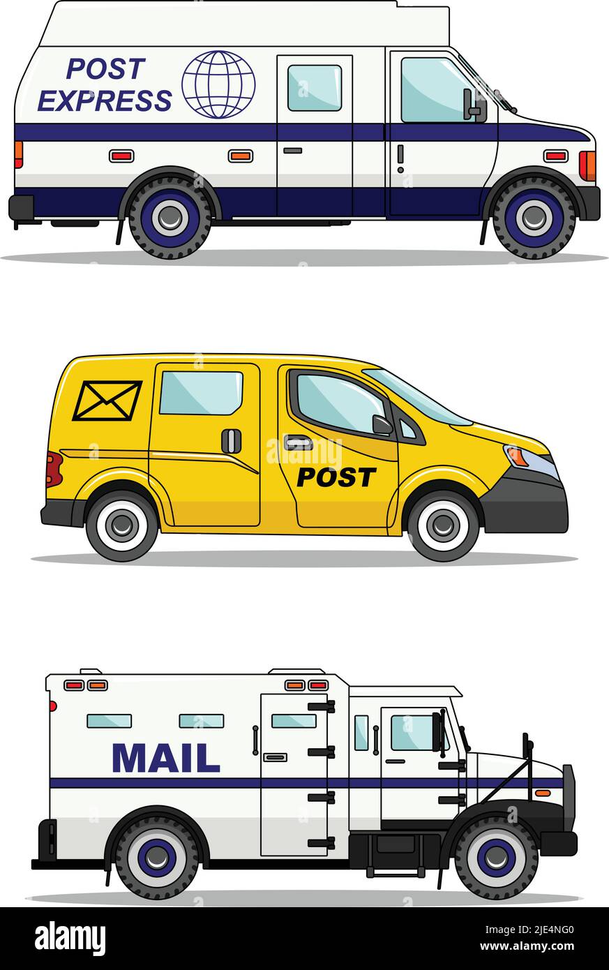 Detailed illustration three variants of post cars in flat style Stock ...
