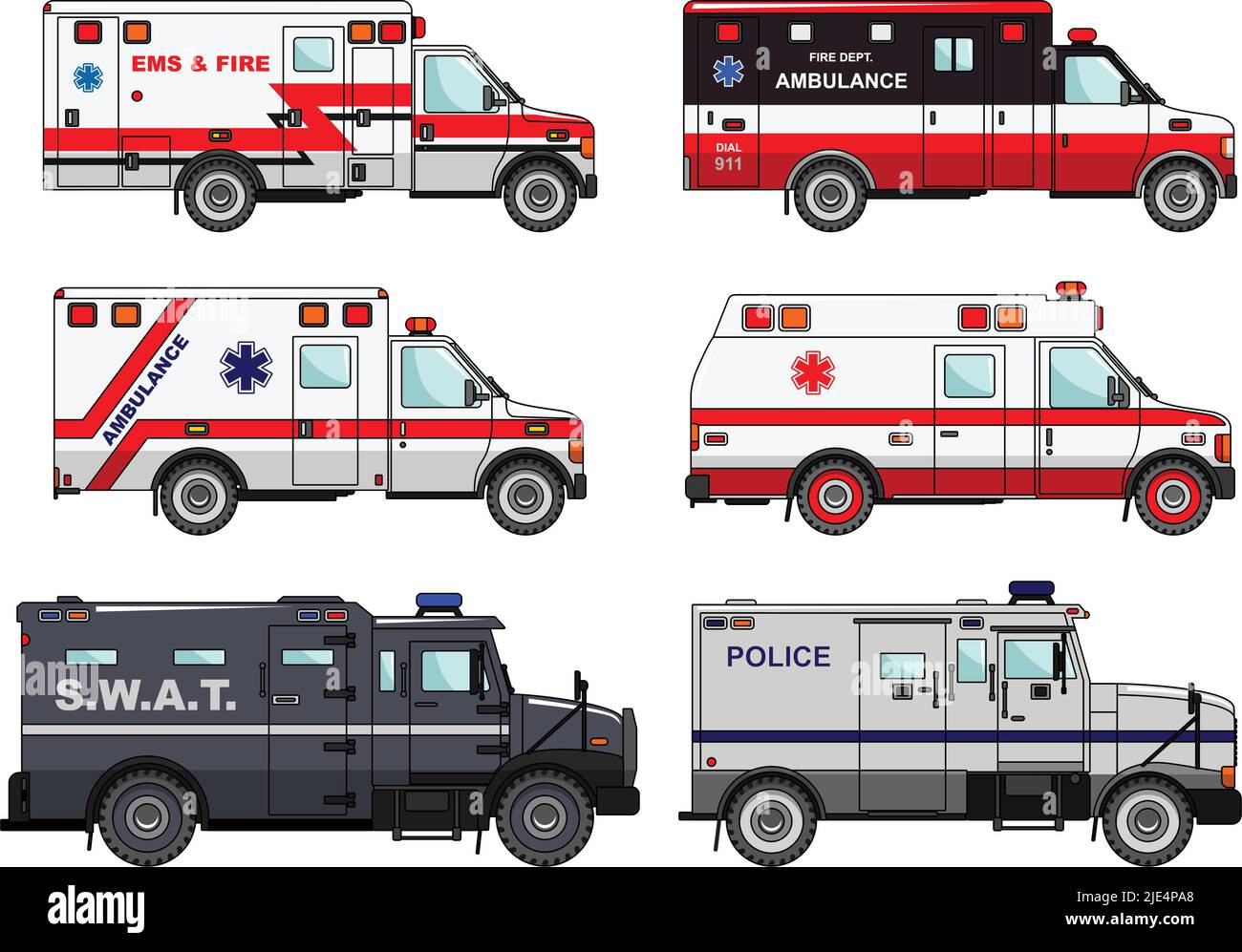 Silhouette illustration of fire truck, police and ambulance cars ...