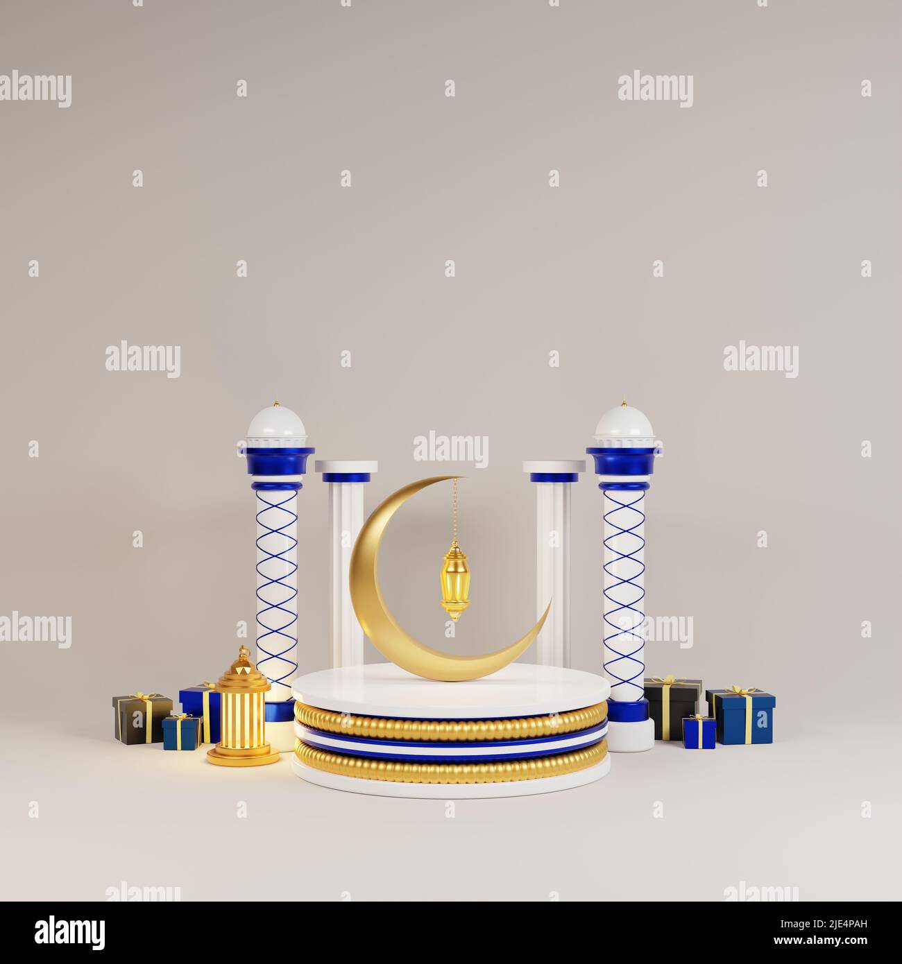 Luxury Islamic Podium with crescent moon and islamic window frame Stock ...